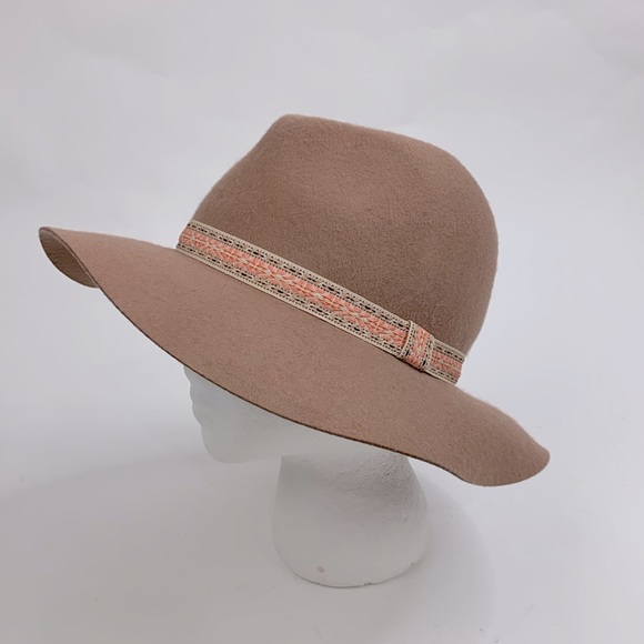 D&Y | Accessories | Dy Wool Fedora Hat Tan With Peach Pink Ribbon One ...